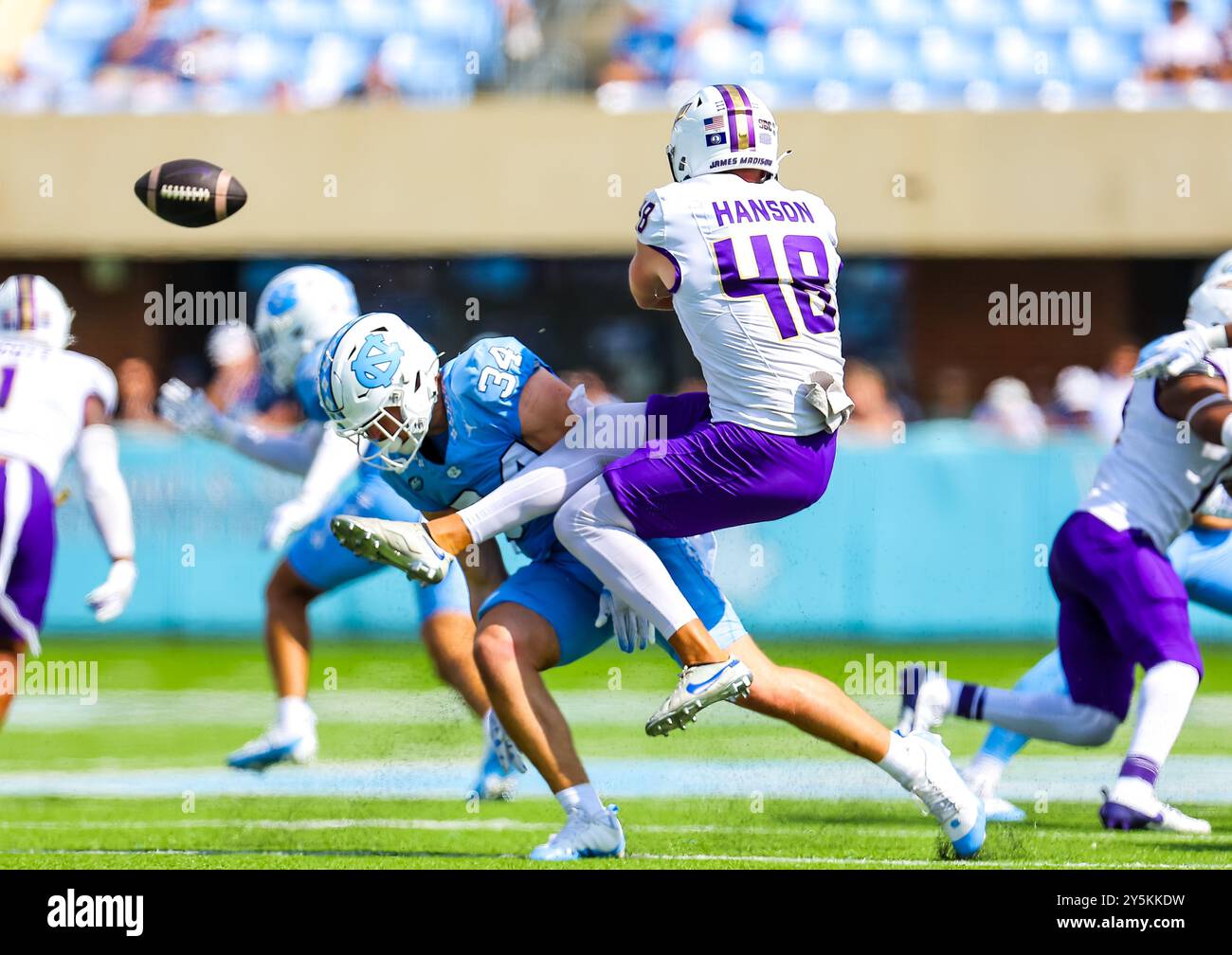 September 21, 2024: North Carolina freshman Caleb LaVallee (34) blocks ...