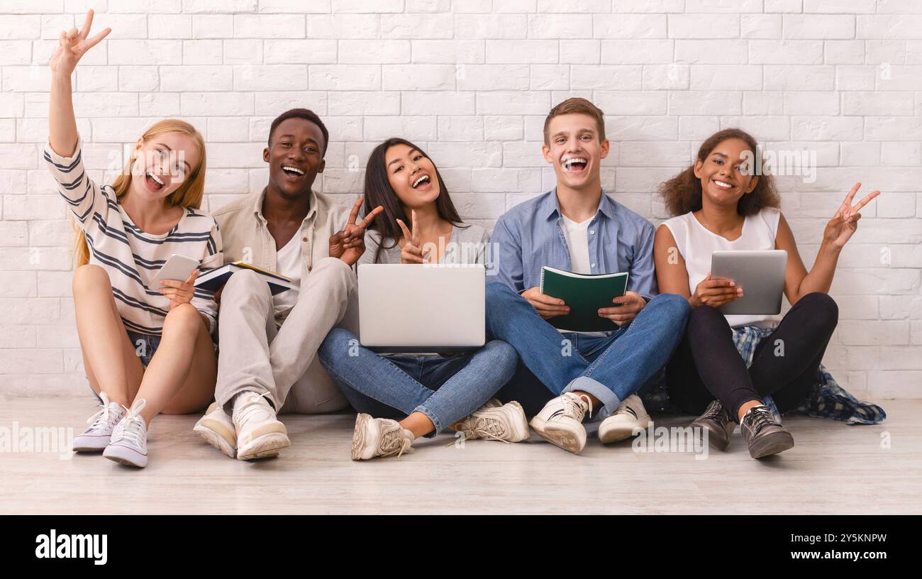Group of happy students studying for university exams Stock Photo - Alamy