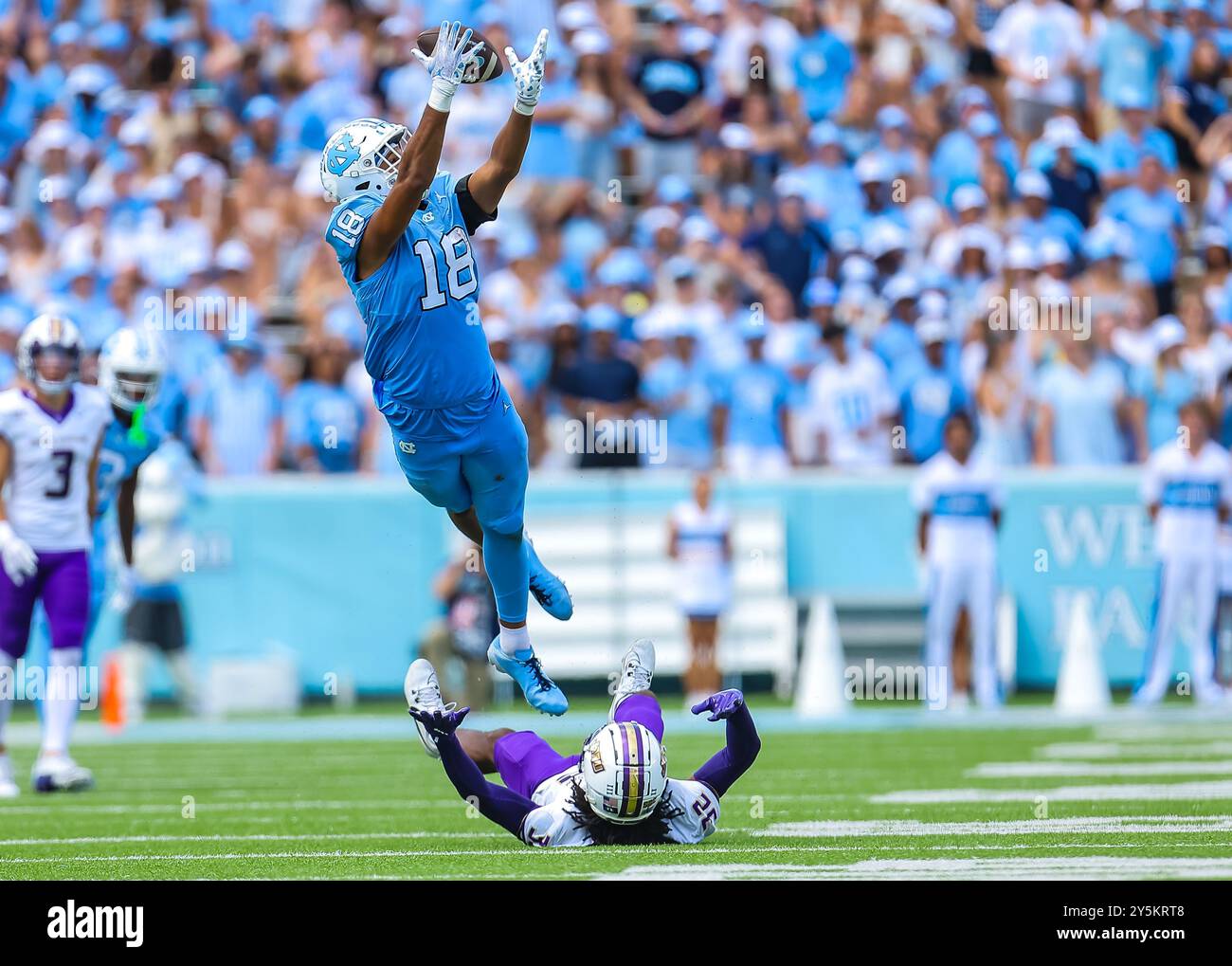 September 21, 2024: North Carolina senior Bryson Nesbit (18) looks to ...