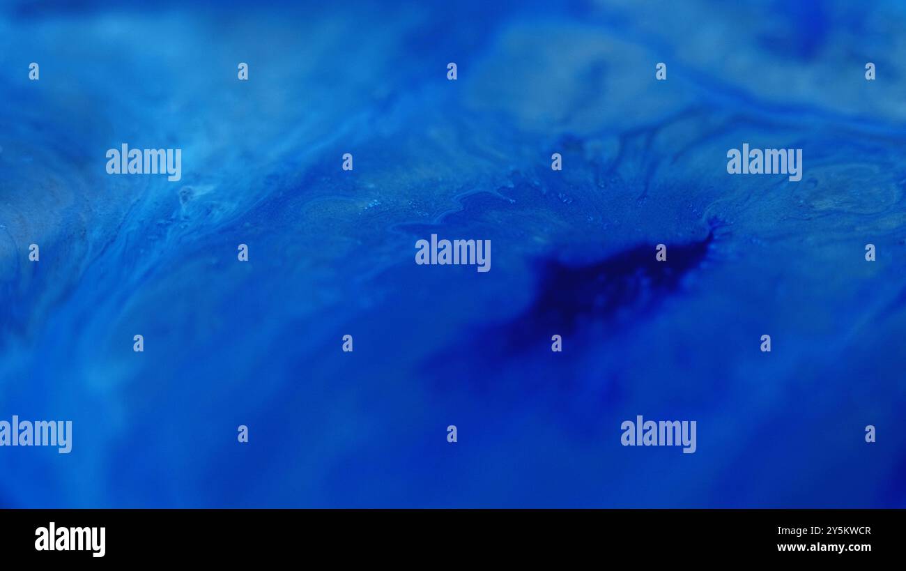 Paint wave. Acrylic fluid. Defocused blue color emulsion liquid ...