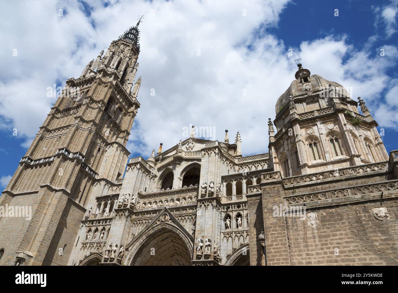Gothic cathedral with richly decorated towers and stone architecture ...
