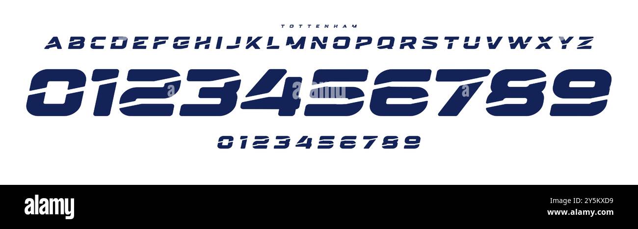 Dynamic sports typography, bold angular numbers and letters, fragmented ...