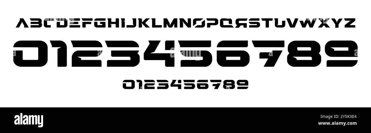 Futuristic block typography, angular numbers and letters design, bold ...