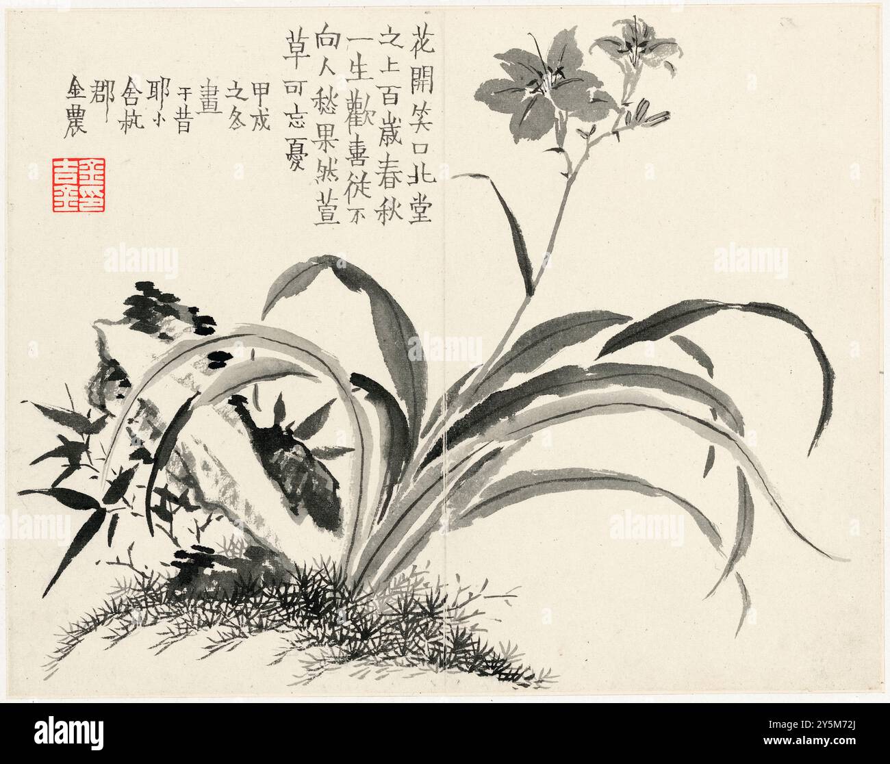 Lilies by Chinese painter and calligrapher Jin Nong (金農) created in ...