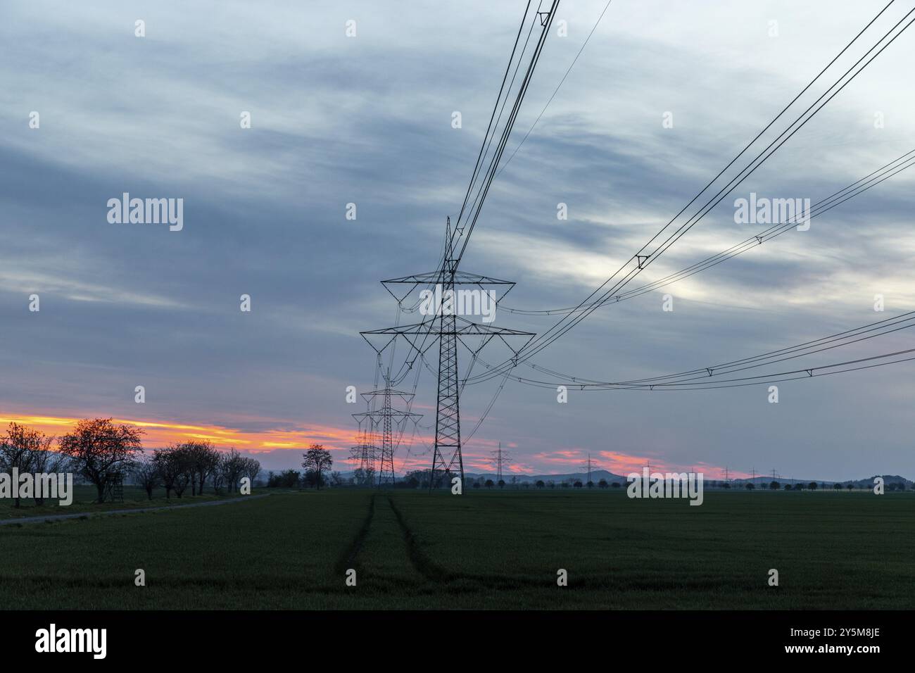 Energy transmission overhead line route Stock Photo - Alamy