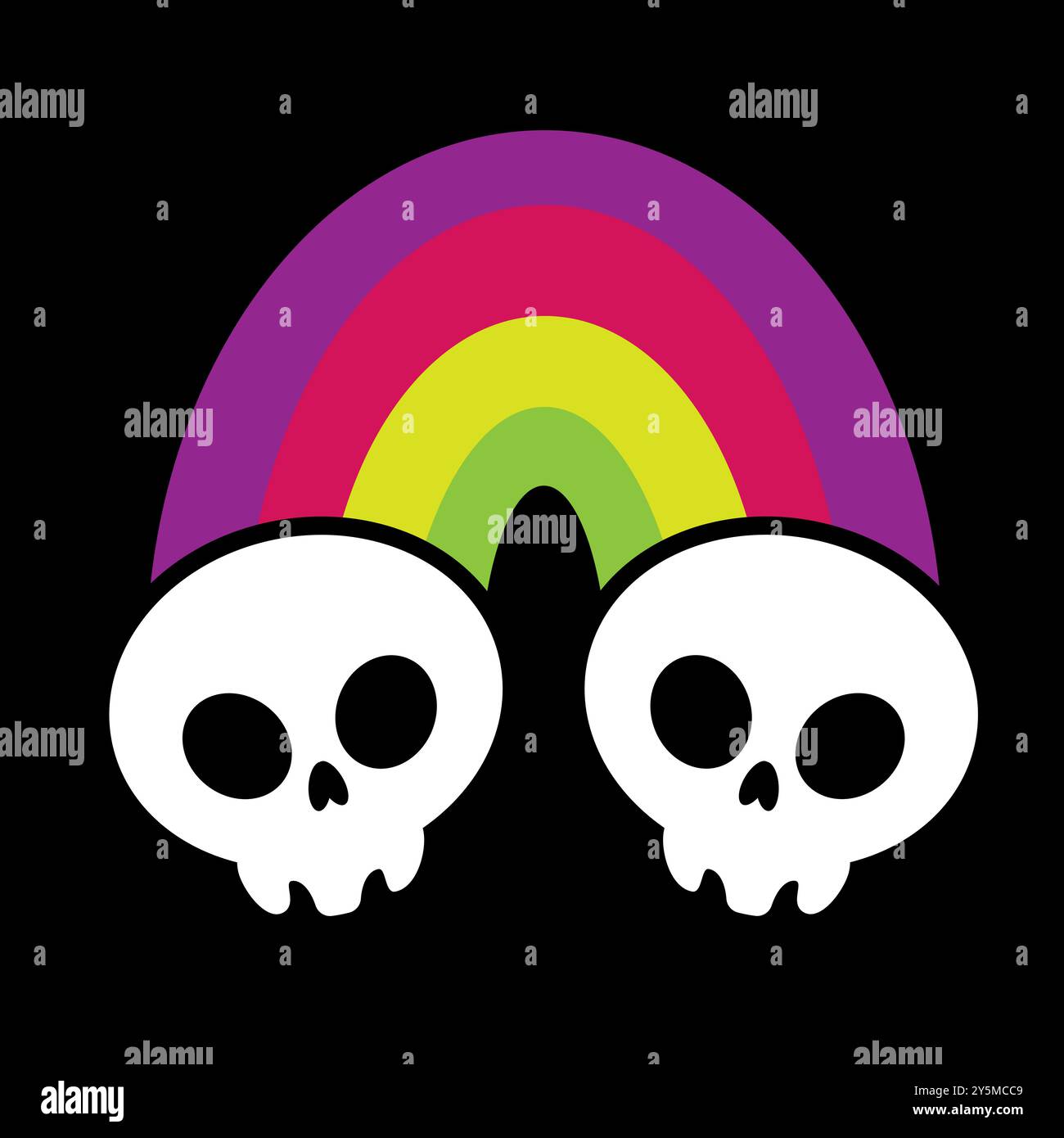 Vector illustration of two skulls linked by a multi-colored rainbow in ...