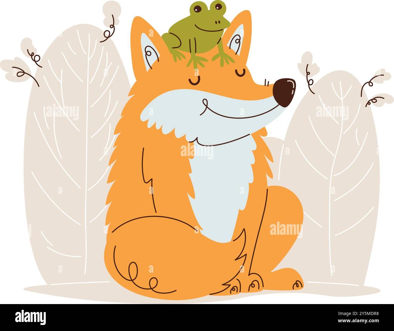 Cute fox with frog on head illustration Stock Vector Image & Art - Alamy