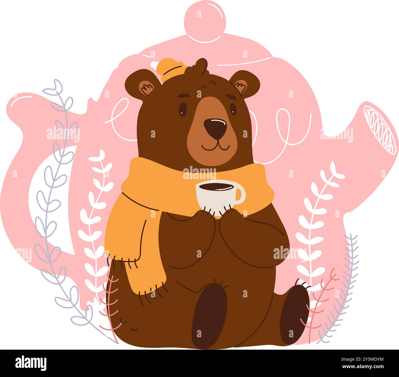 Cute bear holding cup with teapot background Stock Vector Image & Art ...