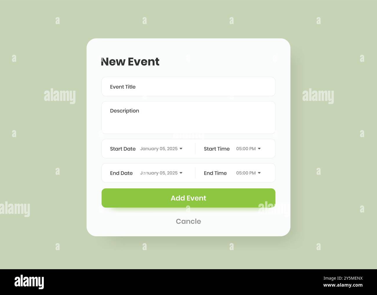 New event create form popup design for web and mobile application Stock ...