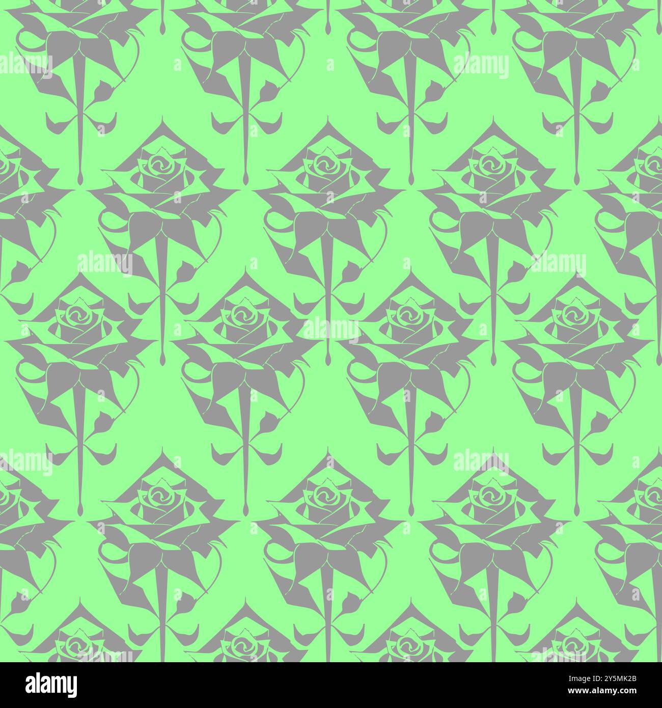 seamless graphic floral pattern of gray roses on a green background ...
