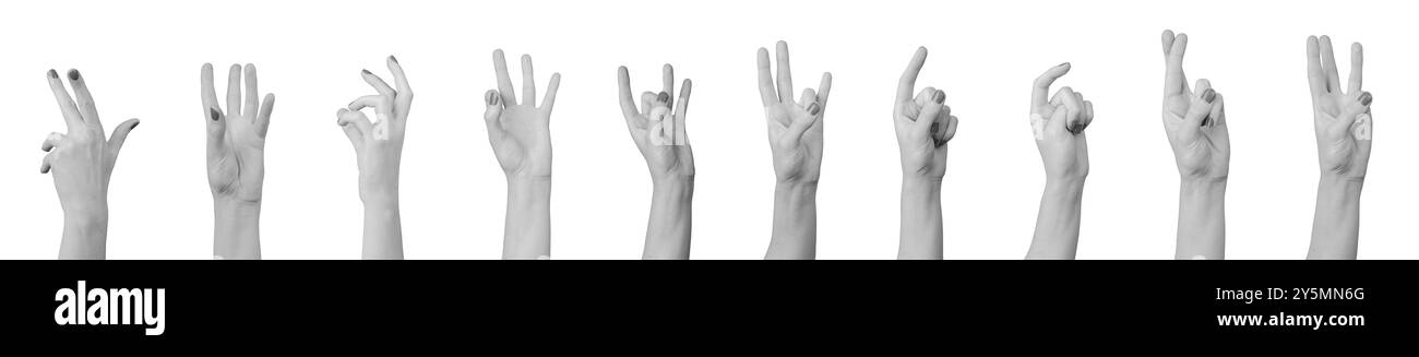 Quirky hand gestures, whimsical finger signs set, isolated on white ...