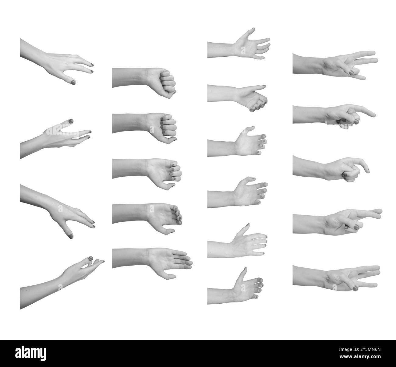 Different hand gestures, finger signs set, isolated on white background ...