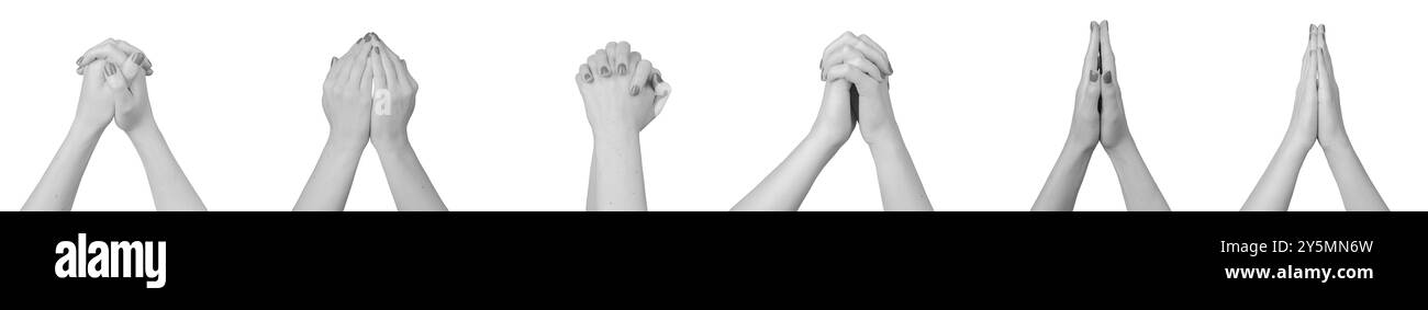 Intertwined entwined fingers, hands holding together and praying palms ...