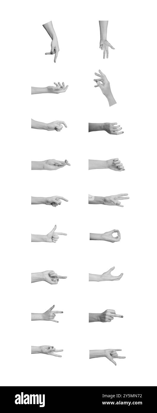 Different hand gestures, finger signs, showing symbols set, isolated on ...