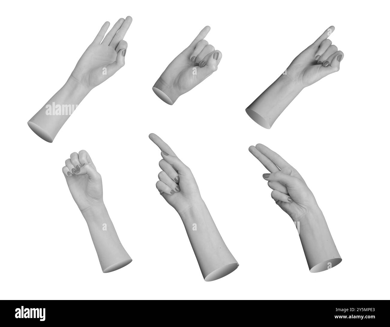 Different hand gestures, finger signs, isolated on white background ...