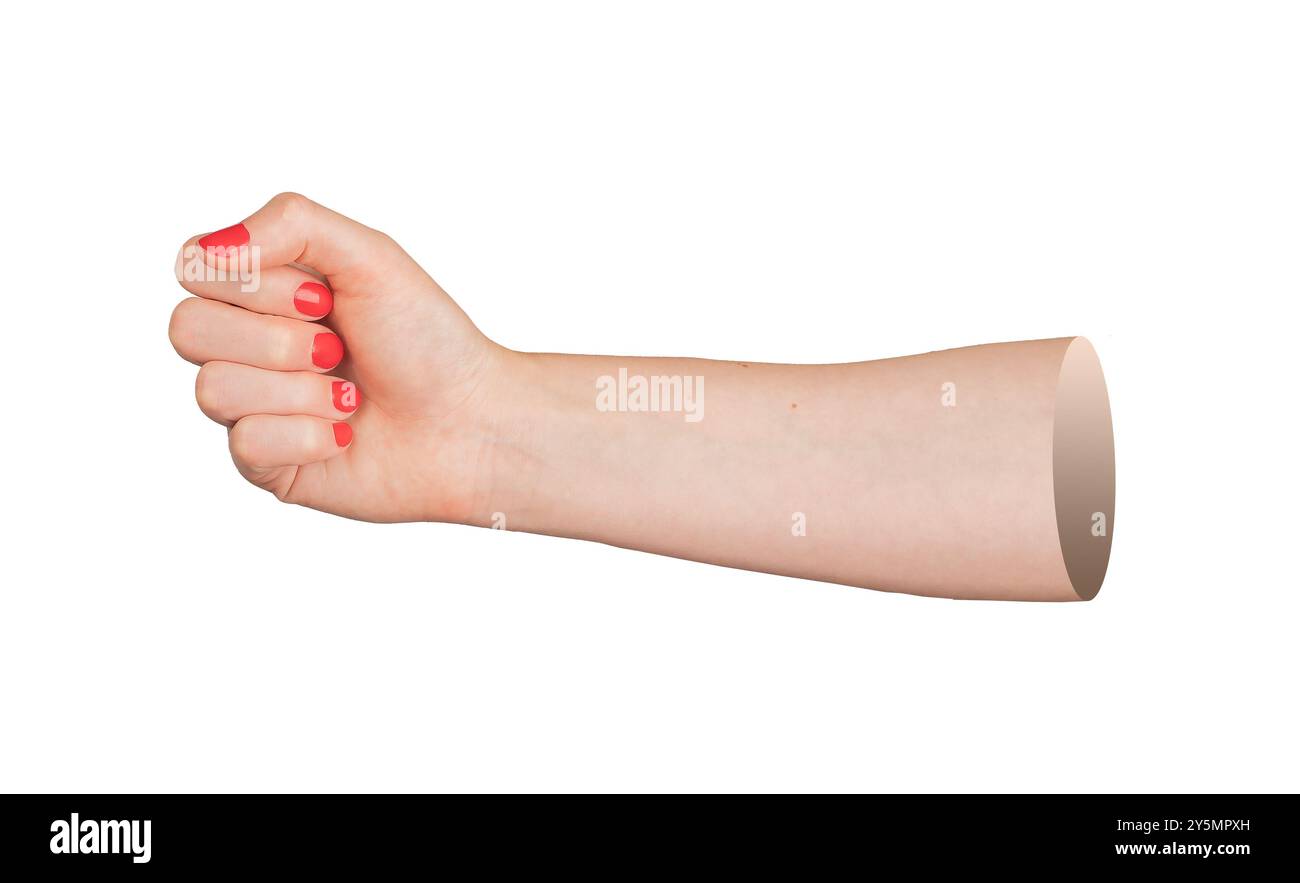 Fist gesture, greeting bump. Elegant woman with red manicure, closeup ...