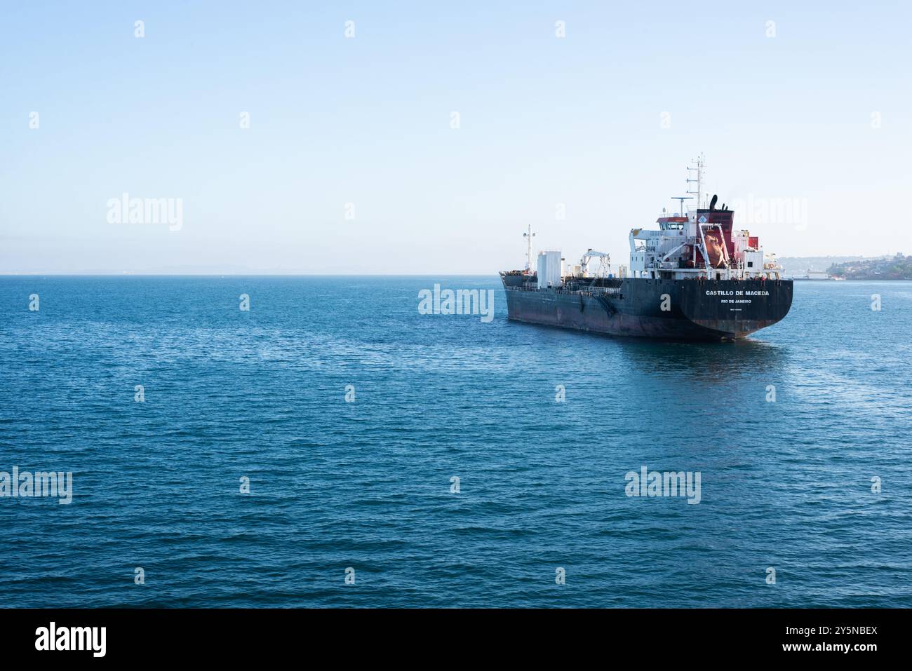 View of a huge cargo ship in the Bay of All Saints in the city of ...