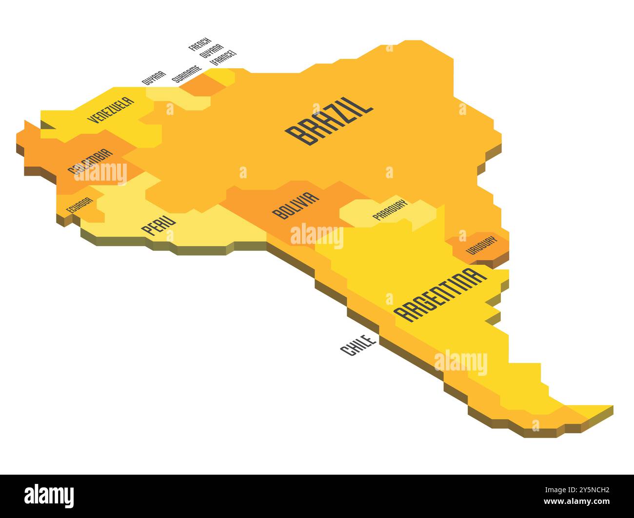 Isometric political map of South America. Colorful land with country ...