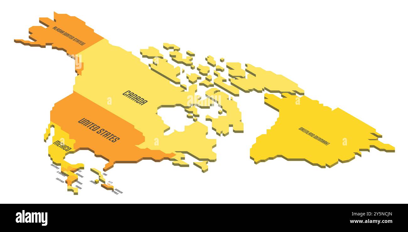 Isometric political map of North America. Colorful land with country ...