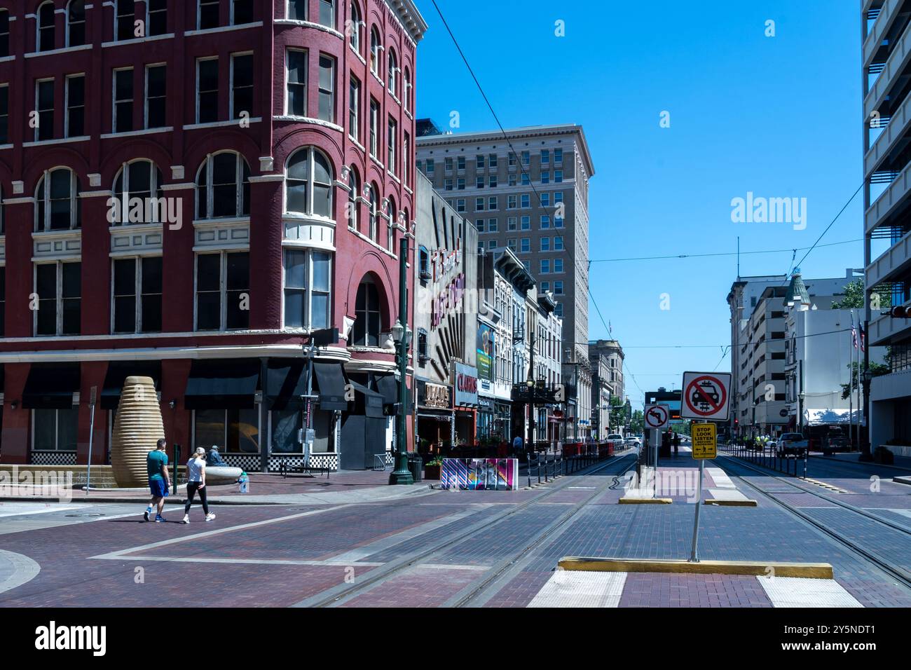 View of the Main street near Red line Light Rail Preston station in ...