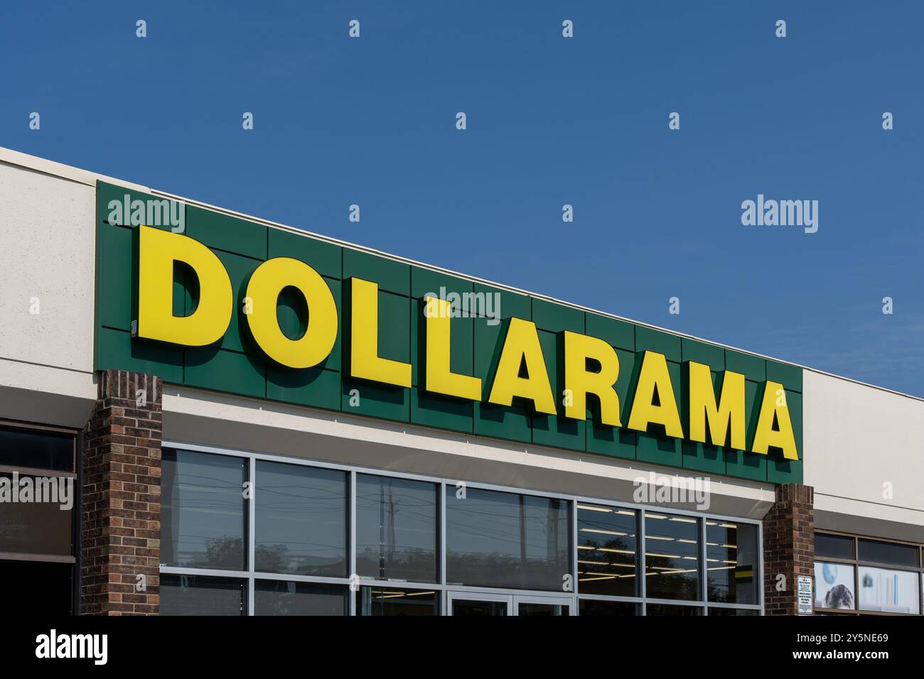 Closeup of Dollarama store logo sign on the building. Thornhill, ON ...