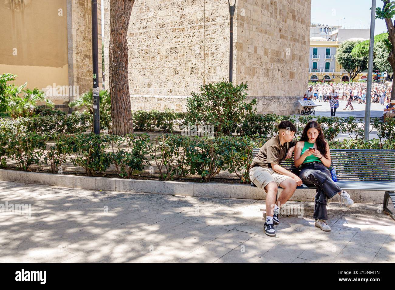 Messina Sicily Italy,Zona pedonale,Piazza Duomo,boy girl teen couple ...