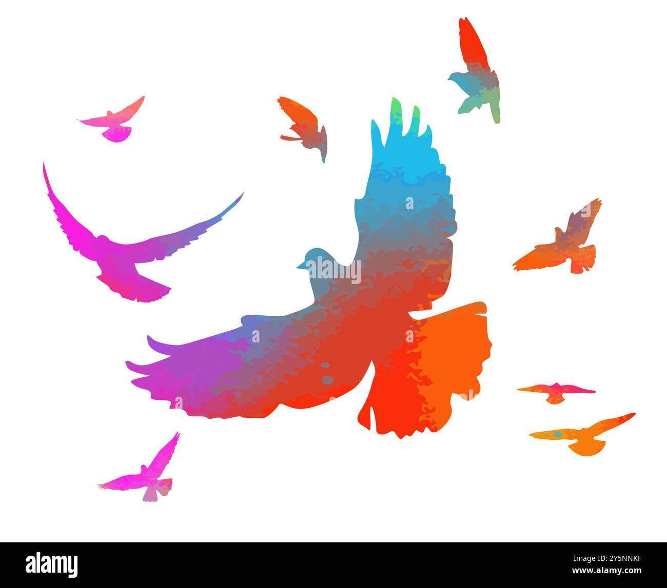 Abstract flying colored birds. hand drawing. Not AI. Vector ...