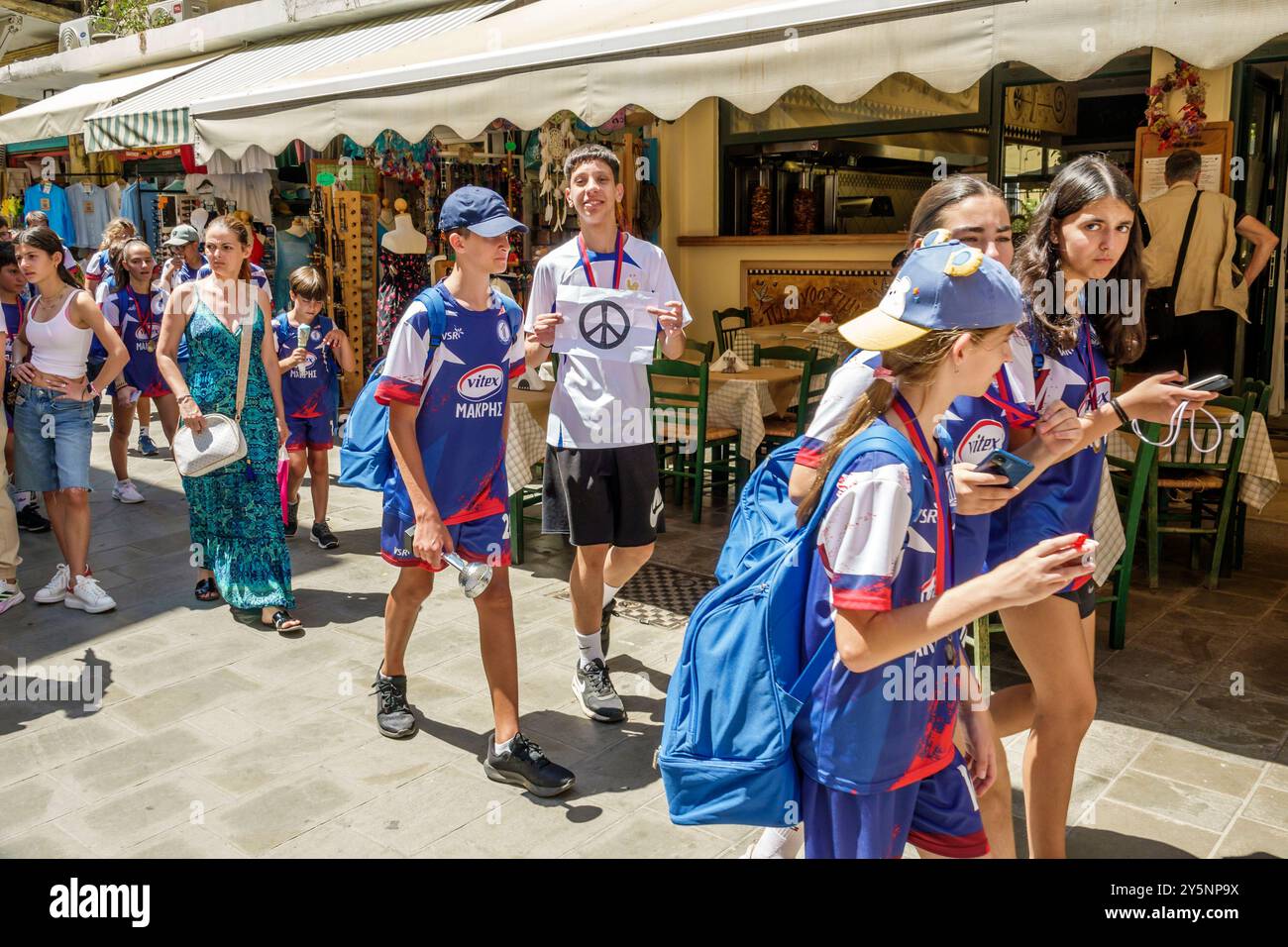 Corfu Greece,Old Town,Nikiforou Theotoki street,teen boys girls ...