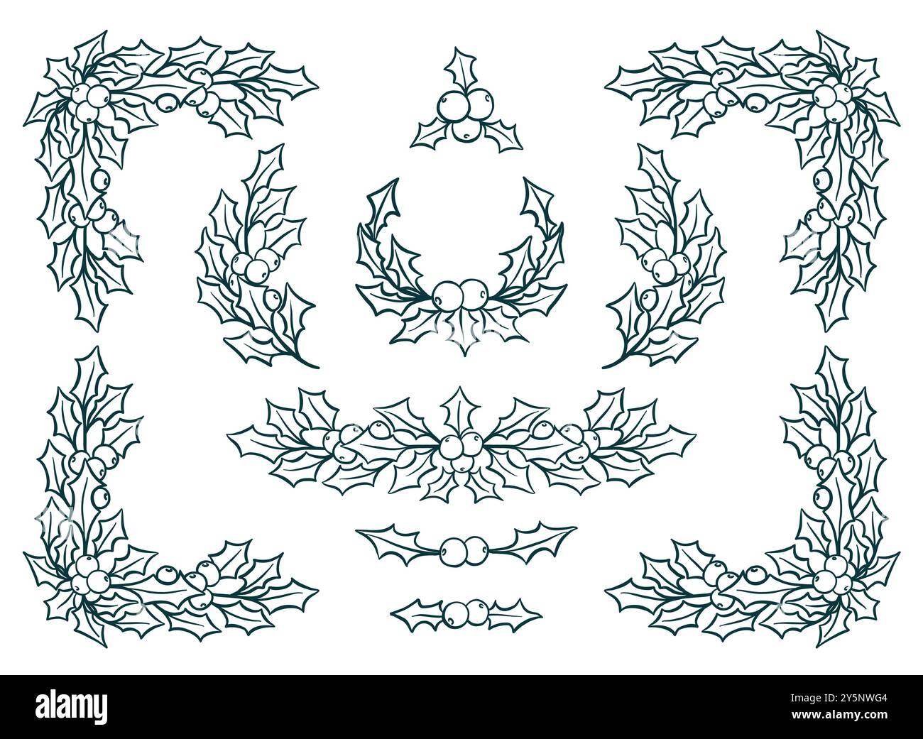 Christmas holly wreaths set. Modern design for Holidays invitation card ...