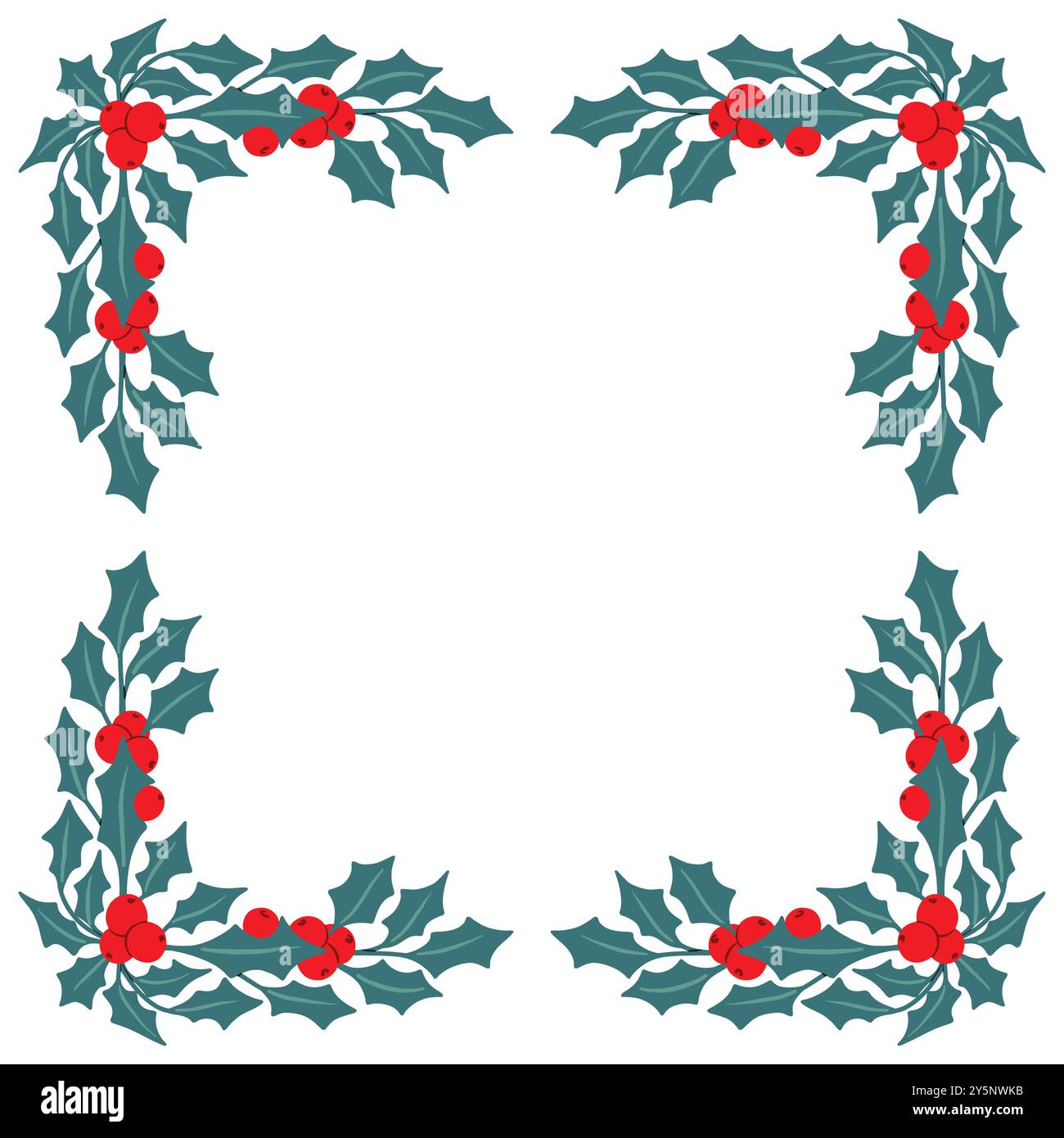 Christmas square framed floral wreath. Holly branch and sharpie berries ...