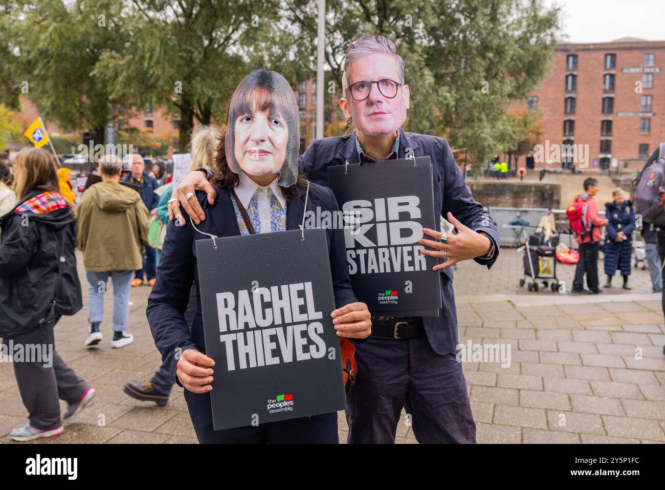 Liverpool, UK. 22 SEP, 2024. Two people wearing facemasks of Keir ...