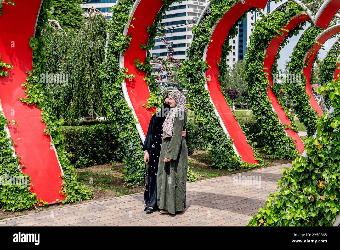 Grozny, Chechen Republic, Russia: May 12, 2024. Beautiful Muslim girls ...