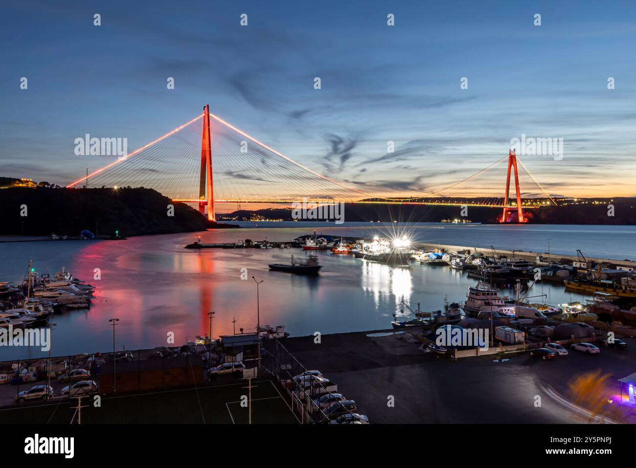 Sunset view of Yavuz Sultan Selim Bridge. Yavuz Sultan Selim Bridge in ...