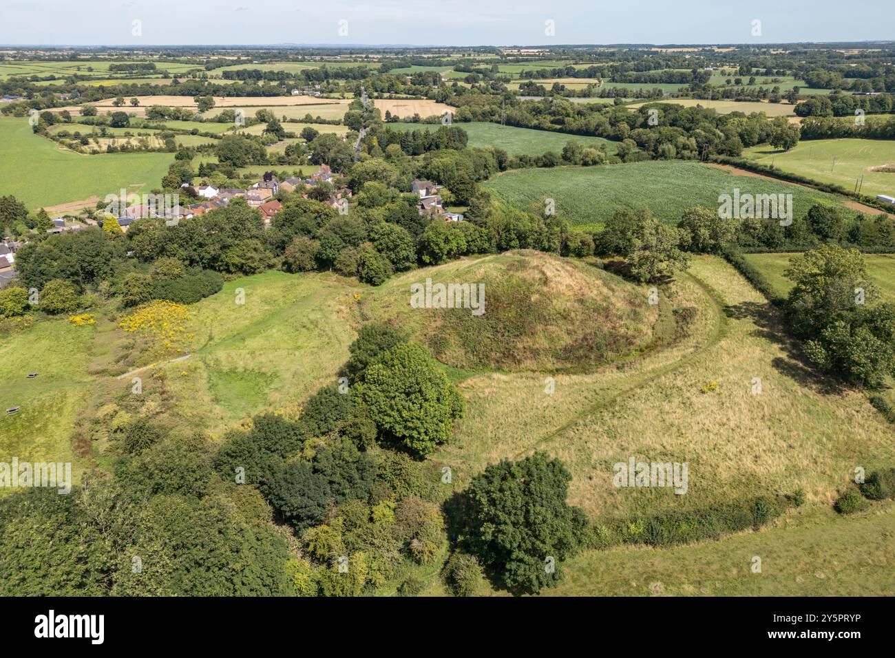 Aerial view of Brinklow Castle, a Norman motte and bailey castle in ...