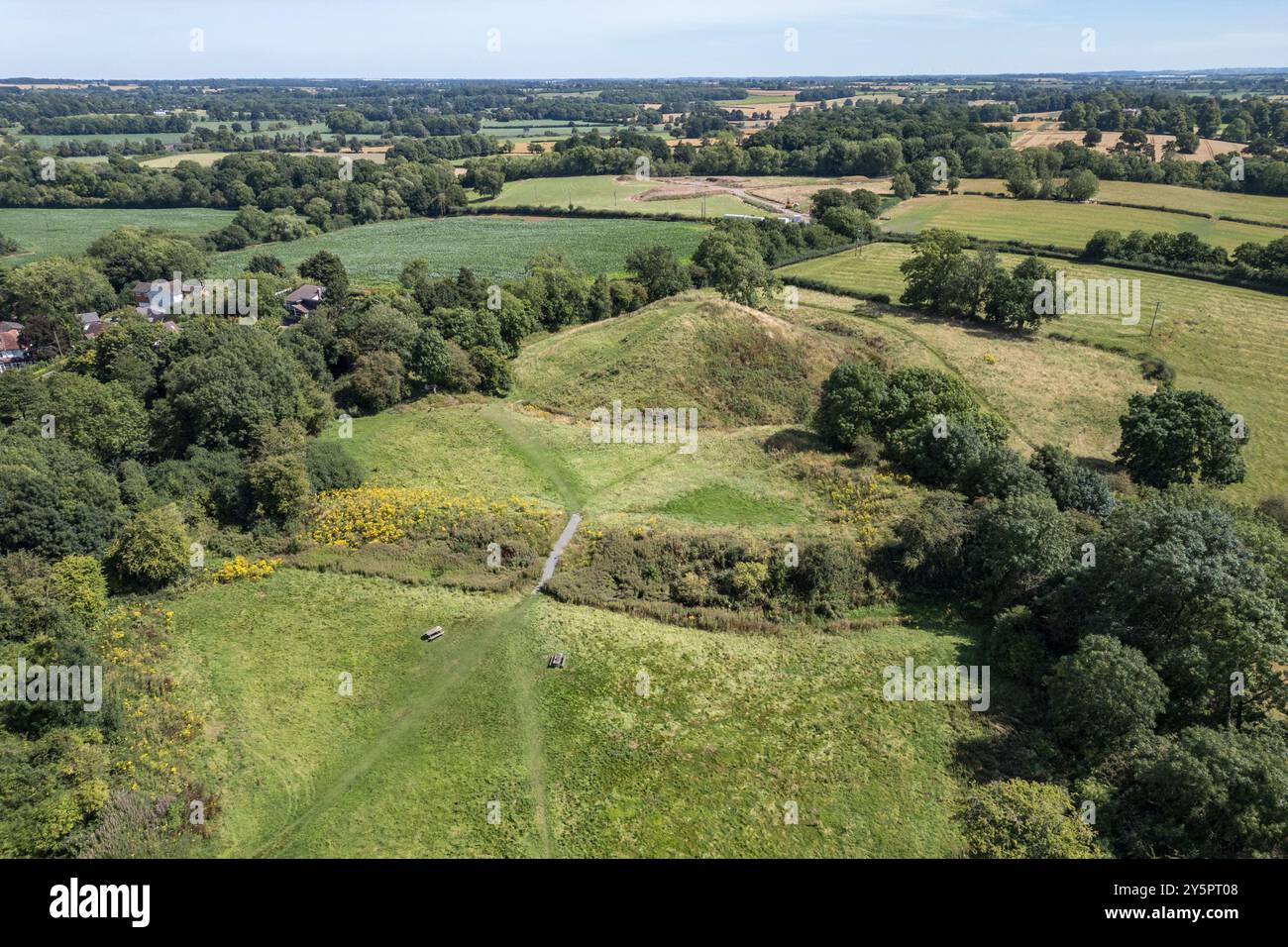 Aerial view of Brinklow Castle, a Norman motte and bailey castle in ...