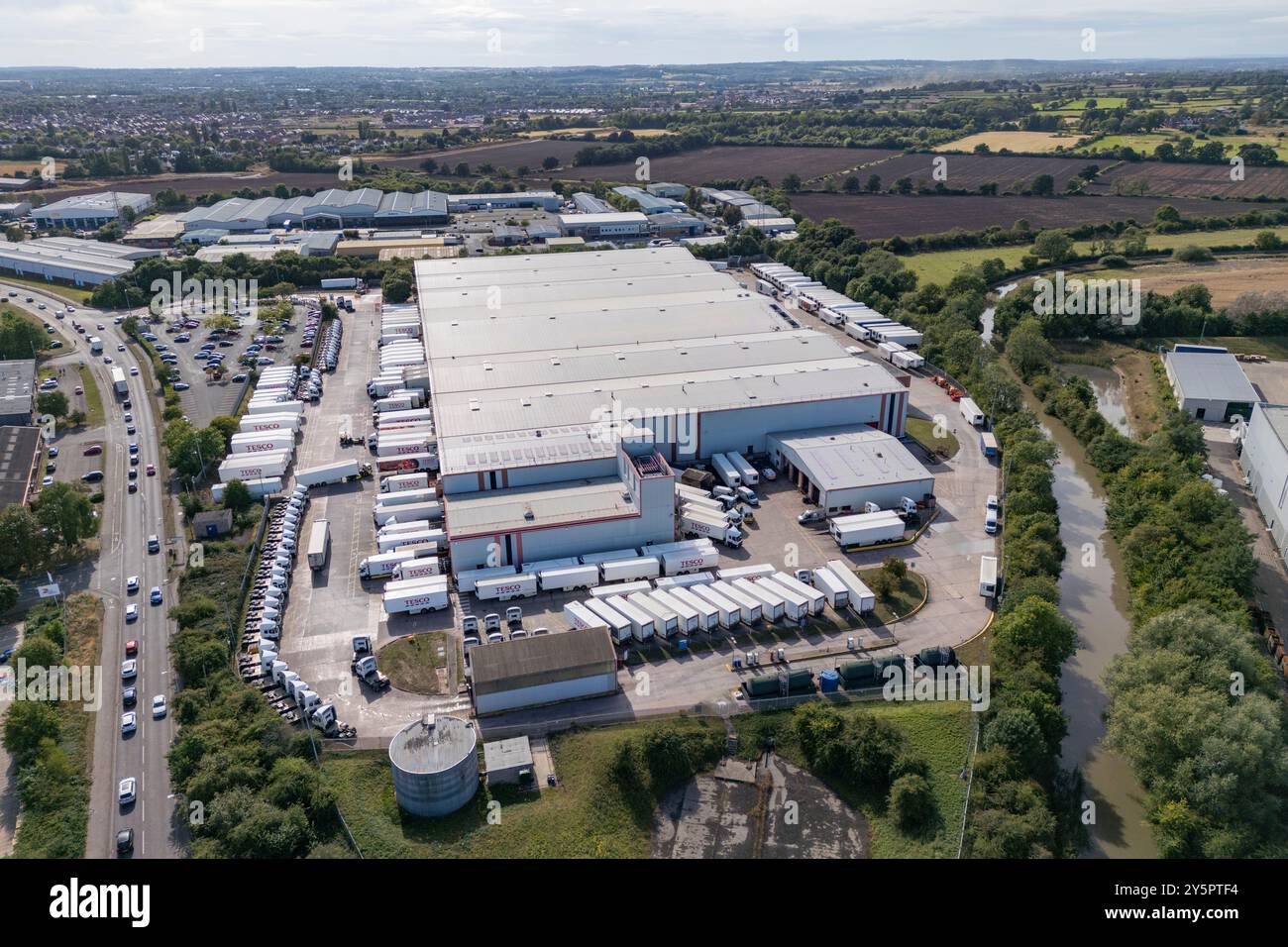 Aerial view of the Tesco Warehouse distribution centre on Dodwells ...