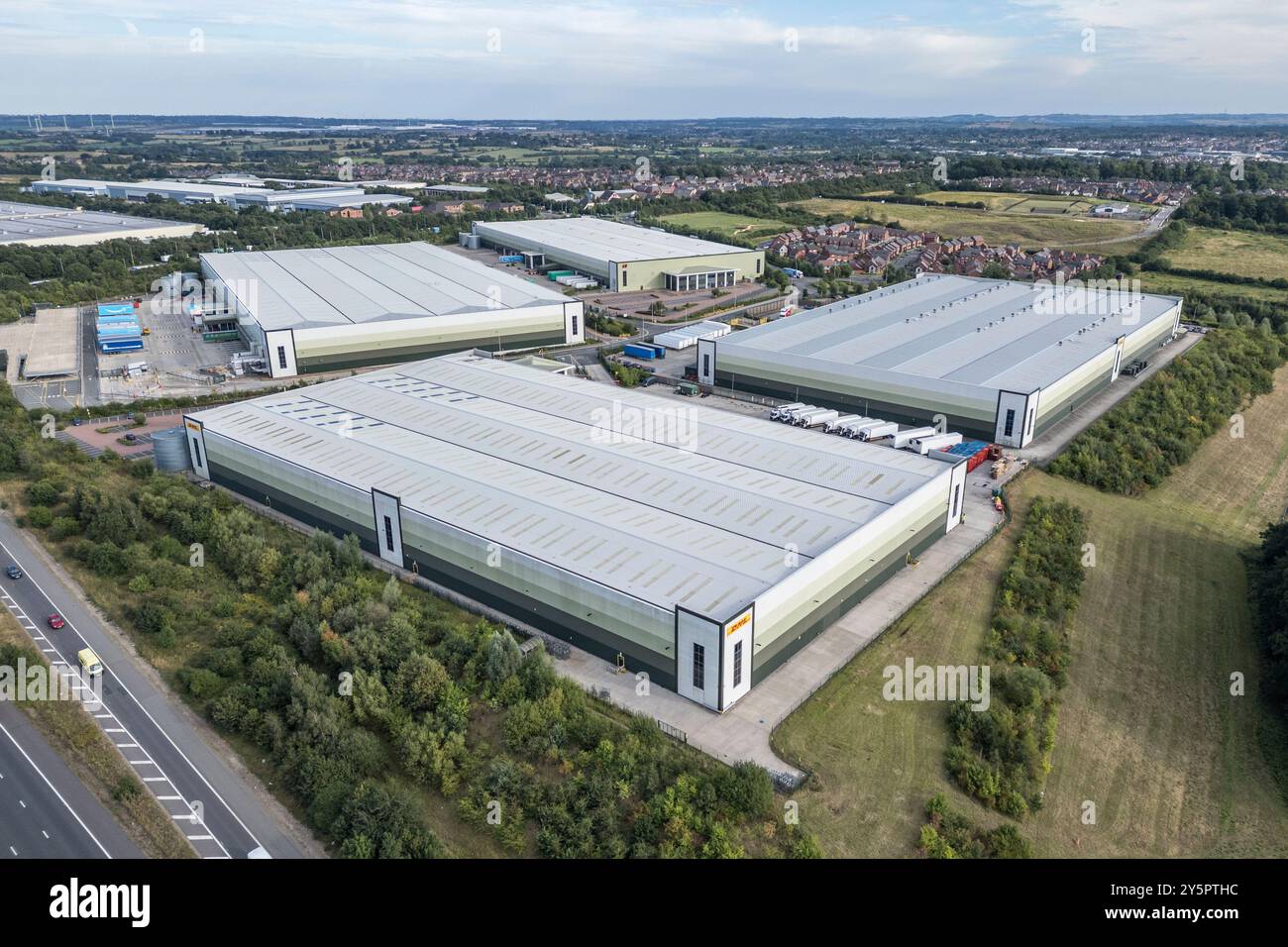 Aerial view of the DHL BP/Rugby distribution centre near Rugby ...