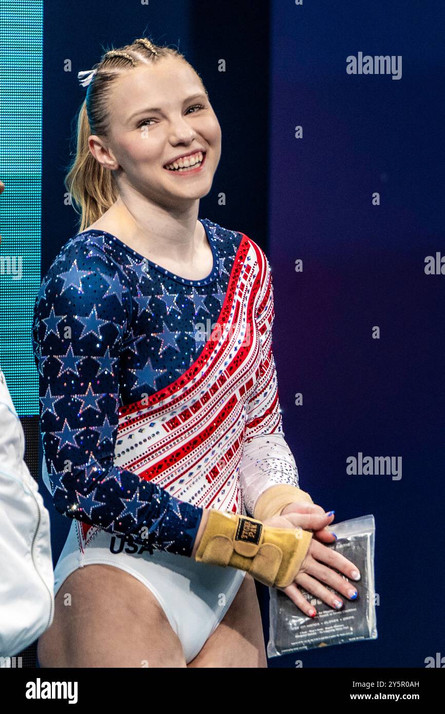 Jade Carey USA) competes during the Women's Gymnatics Team all-around ...