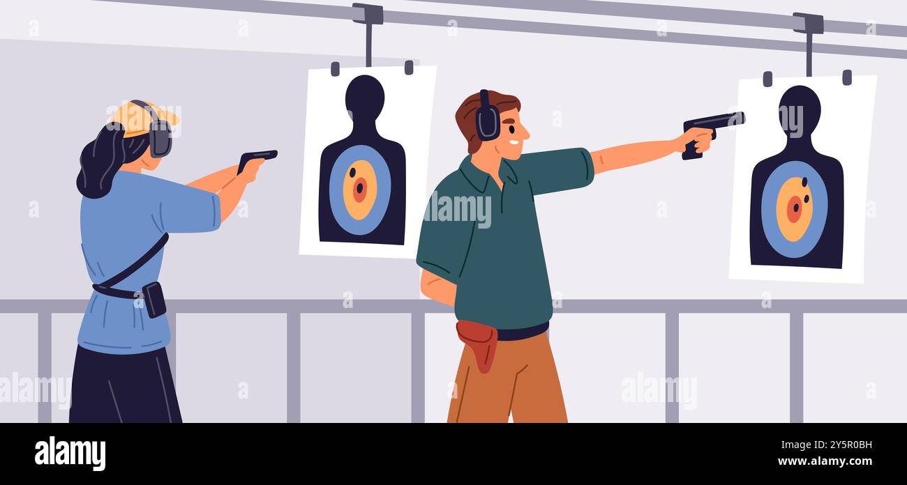 People shoot at targets in shooting range. Marksmanship training ...