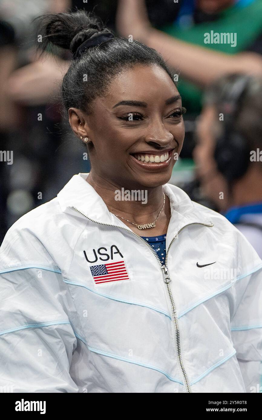 Simone Biles USA during the Women's Gymnatics Team all-around at the 2024 Olympic Summer Games ...