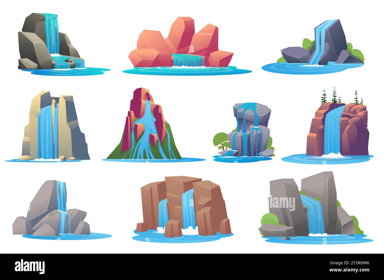 Mountain waterfalls. Water flowing over stones. River cascades. Tourist ...