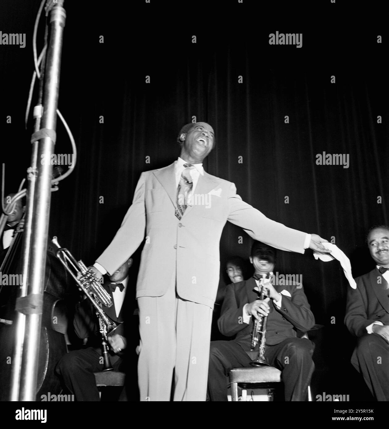 Portrait of American Jazz Legend Louis Armstrong on stage, Carnegie ...