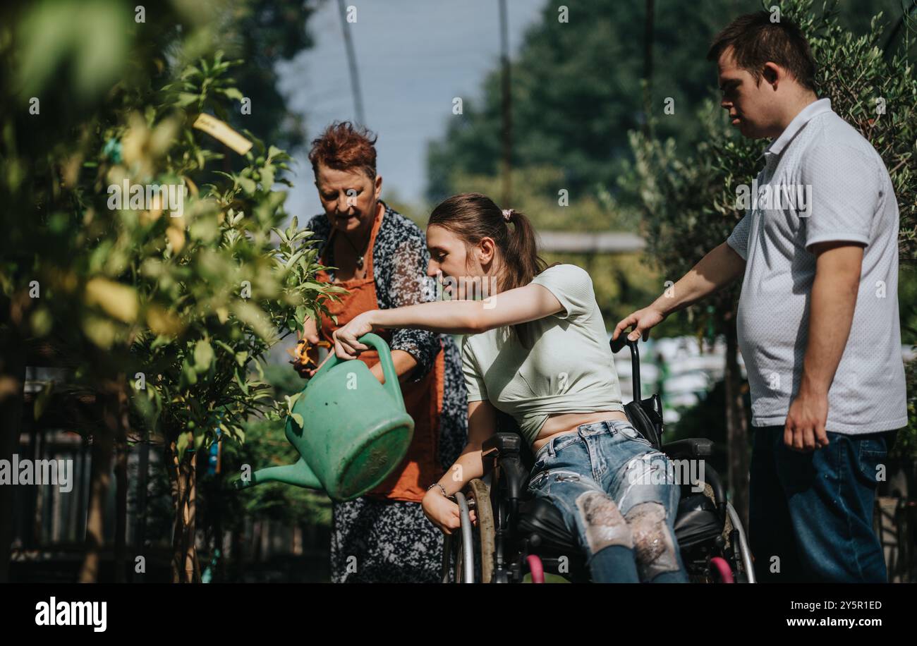 Inclusive gardening with diverse group in sunny setting Stock Photo - Alamy