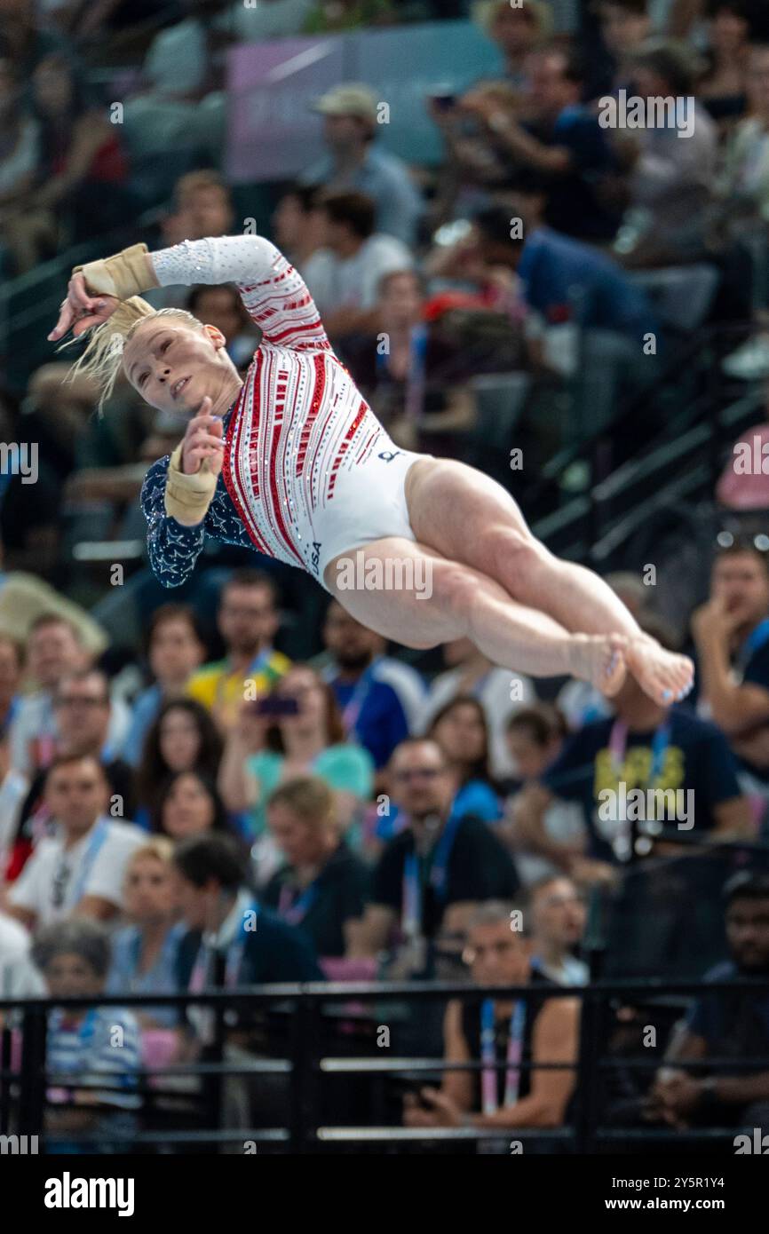 Jade Carey USA) competes on the vault during the Women's Gymnatics Team ...
