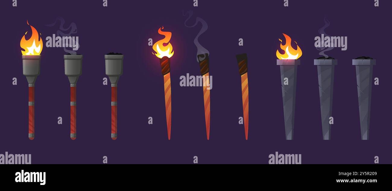 Cartoon torch fading animation. Burning and extinguished medieval ...
