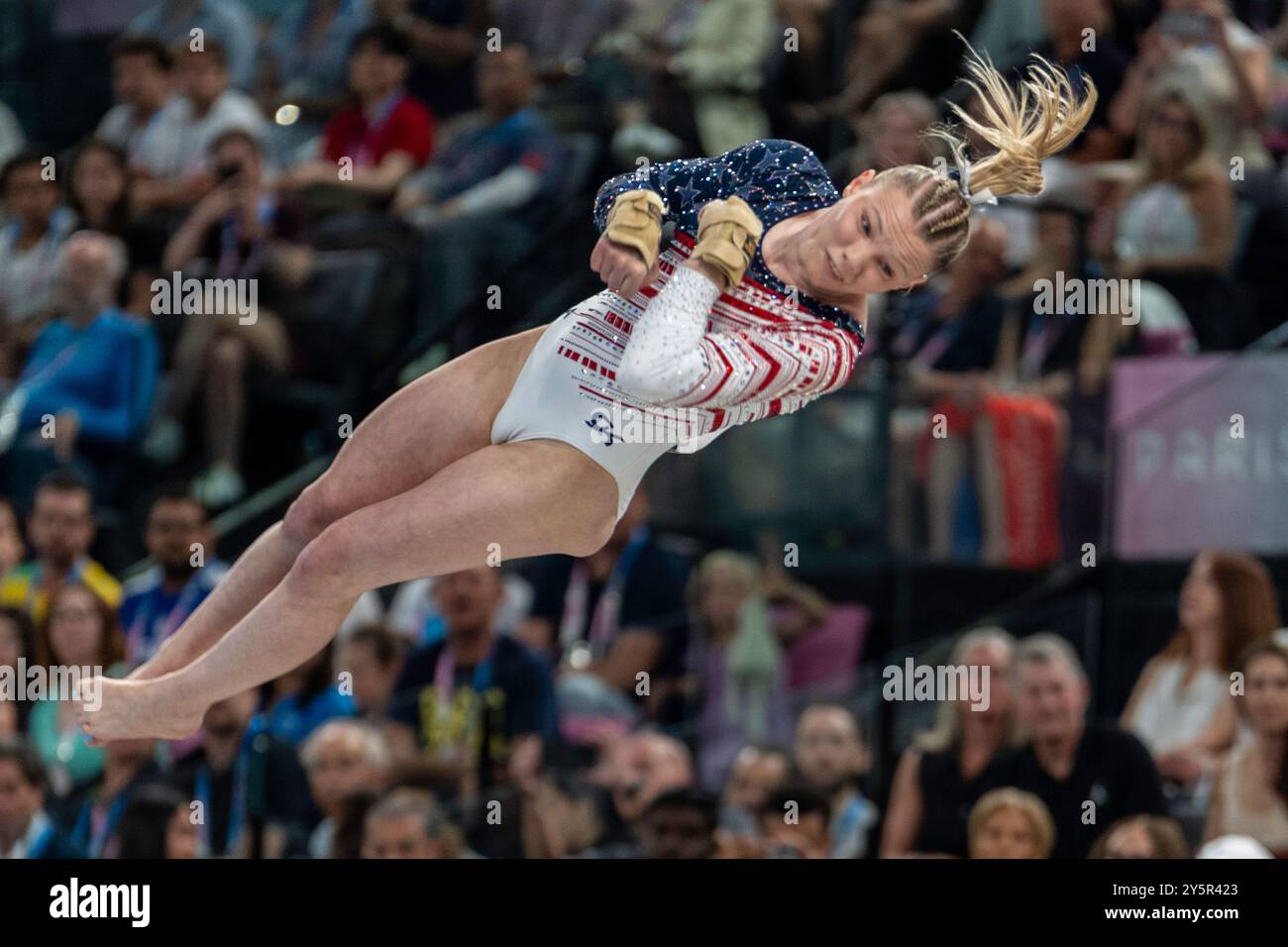 Jade Carey USA) competes on the vault during the Women's Gymnatics Team ...