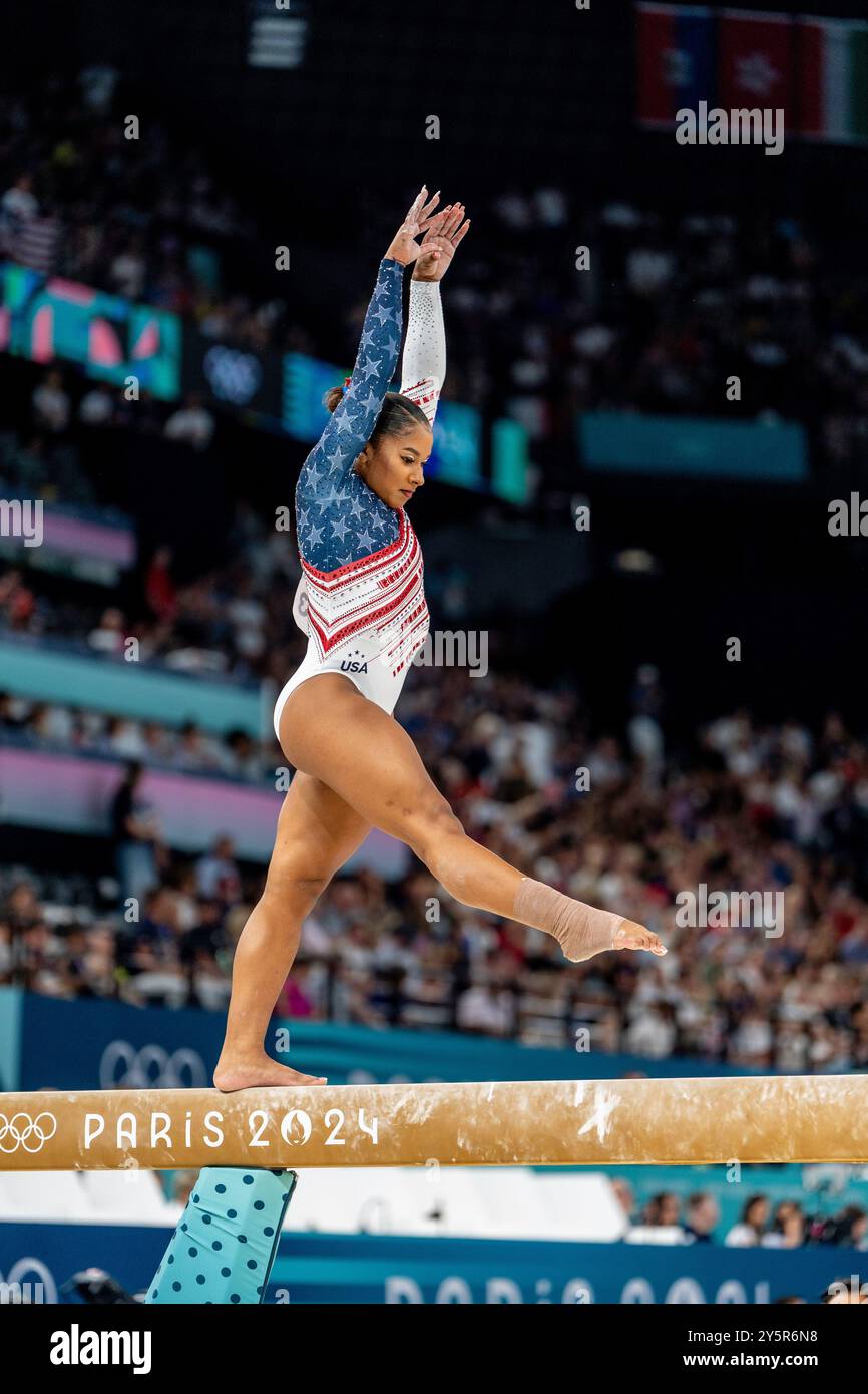 Jordan Chiles USA) competes on the balance beam during the Women's ...
