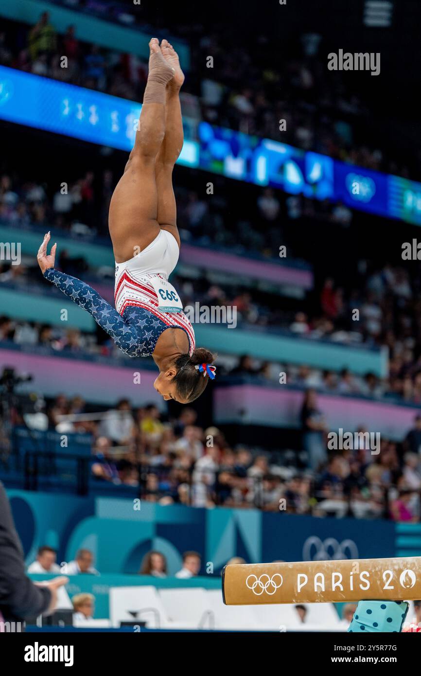 Jordan Chiles USA) competes on the balance beam during the Women's ...