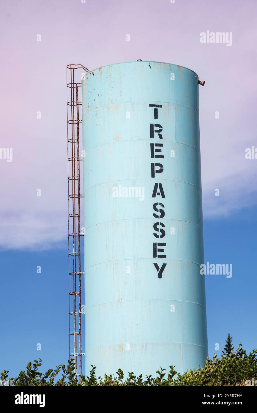Trepassey sign on a water tower on NL 10 in Newfoundland & Labrador ...
