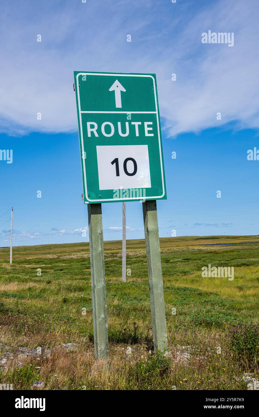Route 10 ahead sign in Trepassey, Newfoundland & Labrador, Canada Stock ...